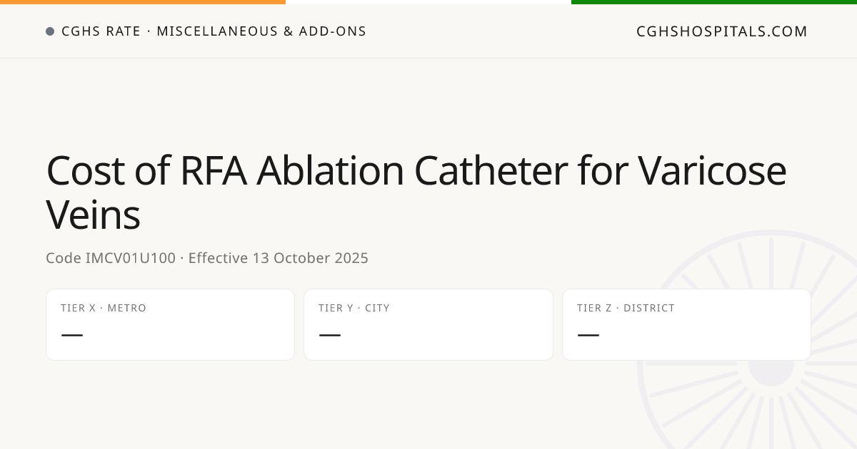 Cost of RFA Ablation Catheter for Varicose Veins · CGHS Rate