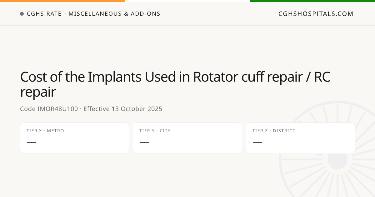 Cost of the Implants Used in Rotator cuff… · CGHS Rate