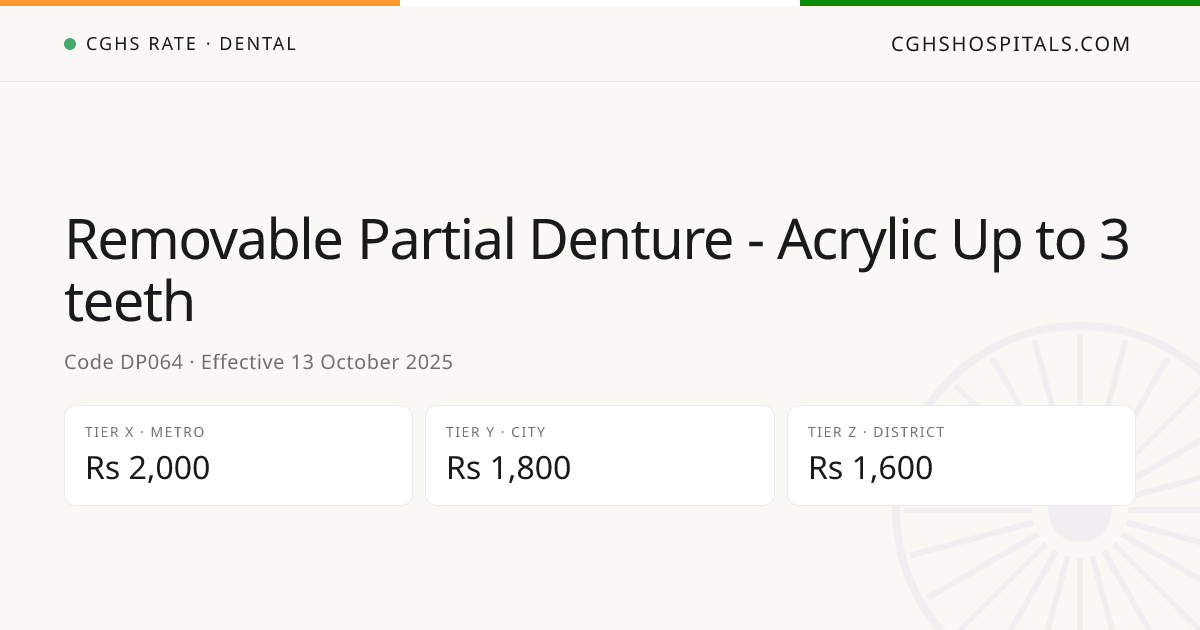 Removable Partial Denture - Acrylic Up to 3… · CGHS Rate
